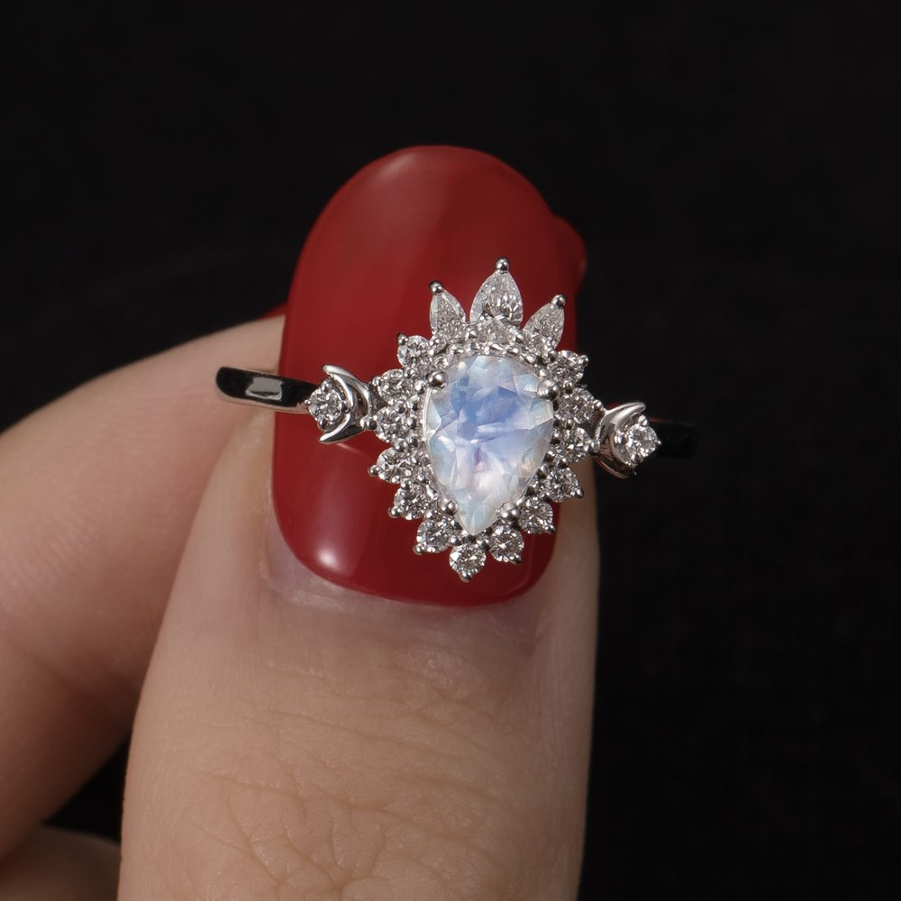 Crescent Moon Art Deco Moonstone Ring - Eden – Sunday Island Jewelry